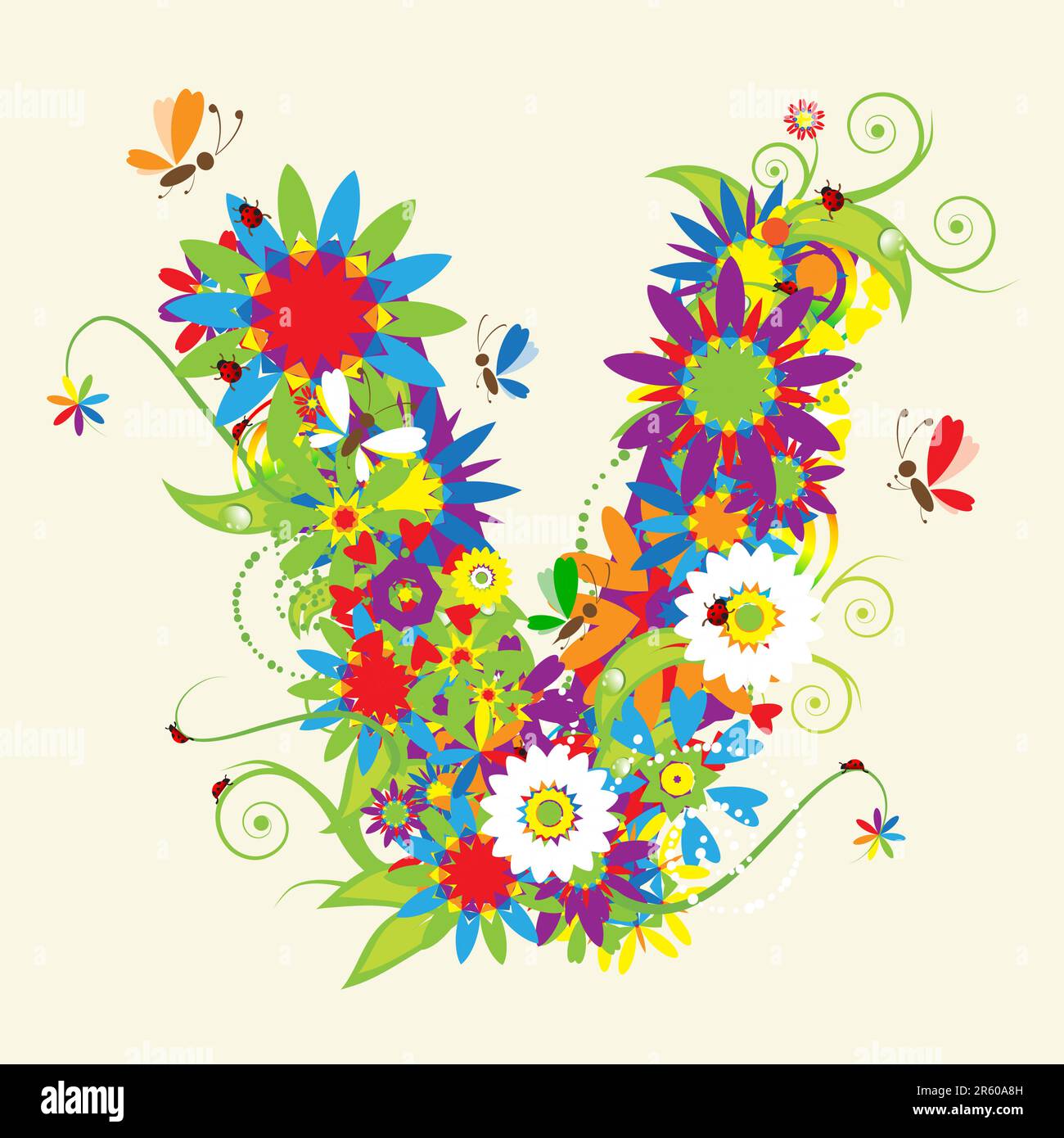 Letter V, floral design. See also letters in my gallery Stock Vector ...