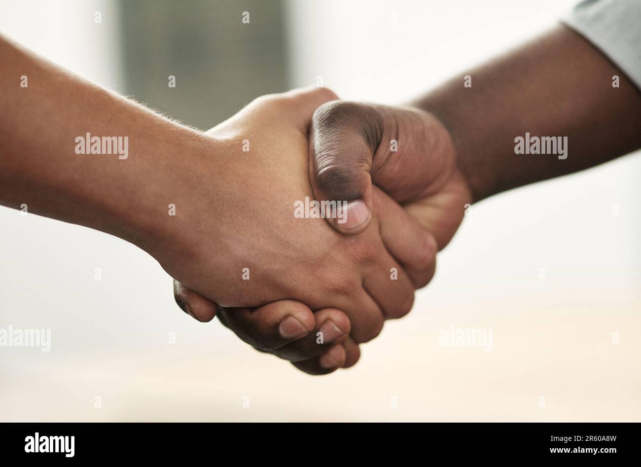 Closeup, businesspeople with handshake, cooperation and collaboration ...