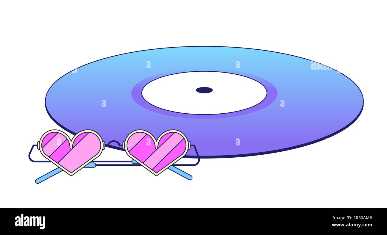Compact disc with heart shaped glasses flat vector cartoon icon Stock ...