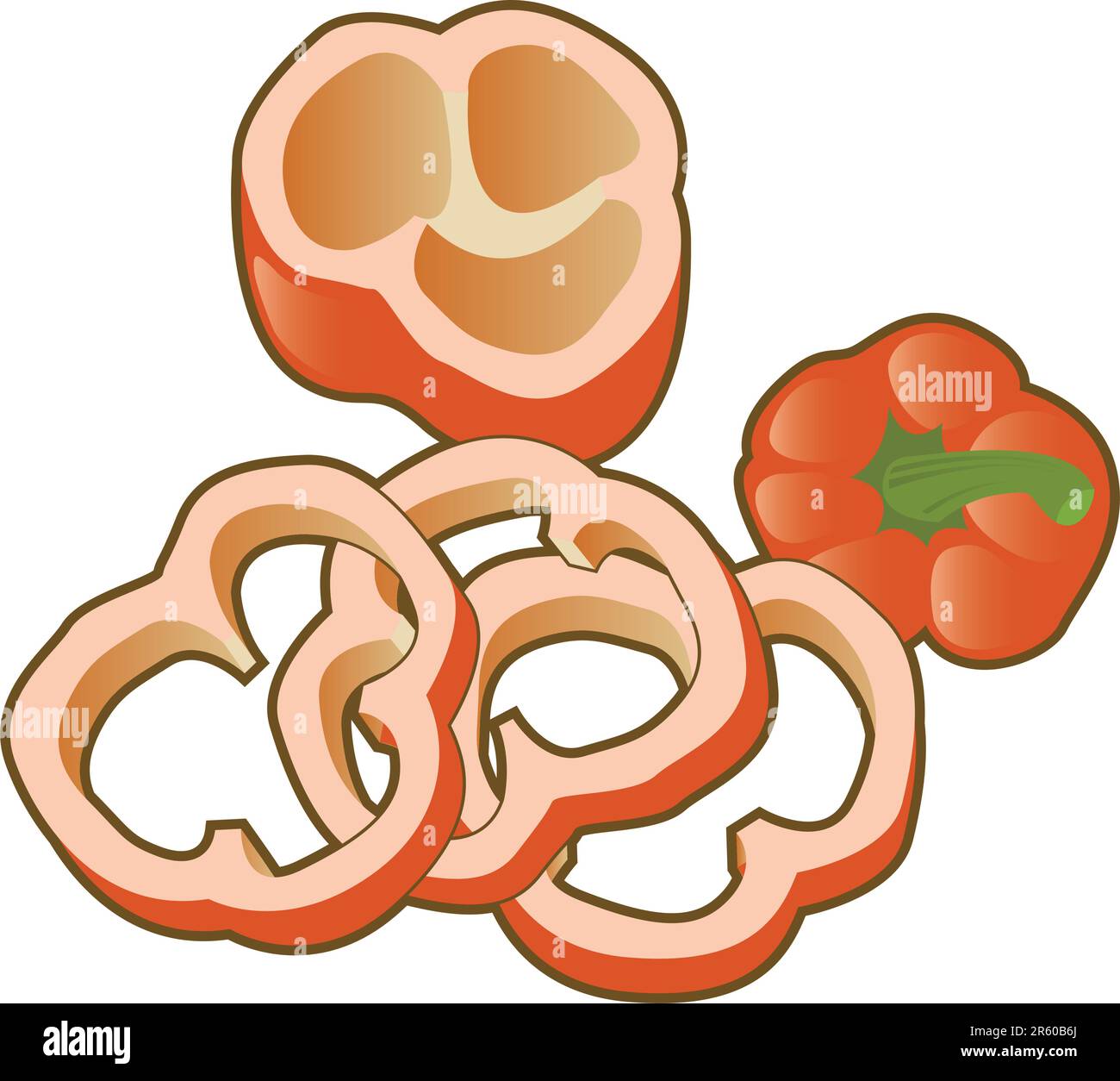Vector illustration of a sweet red bell pepper. File includes top view ...