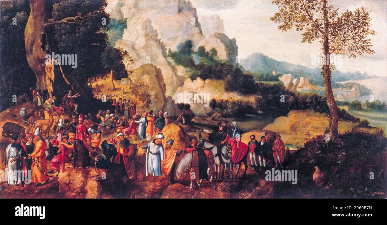 Herri met de Bles, Landscape, with, Saint John the Baptist, Preaching ...