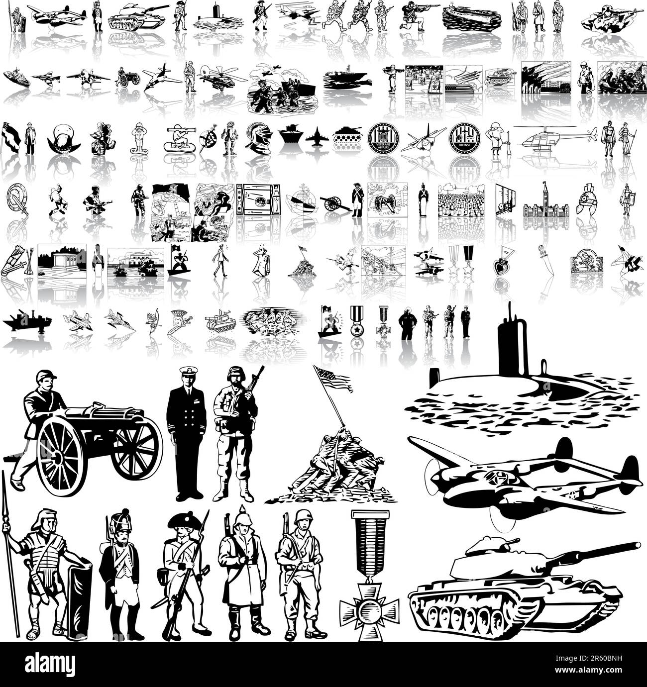 Army set of black sketch. Part 3. Isolated groups and layers Stock ...