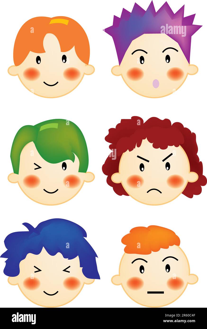 A series of boys hair style, expression, vector, illustration Stock ...
