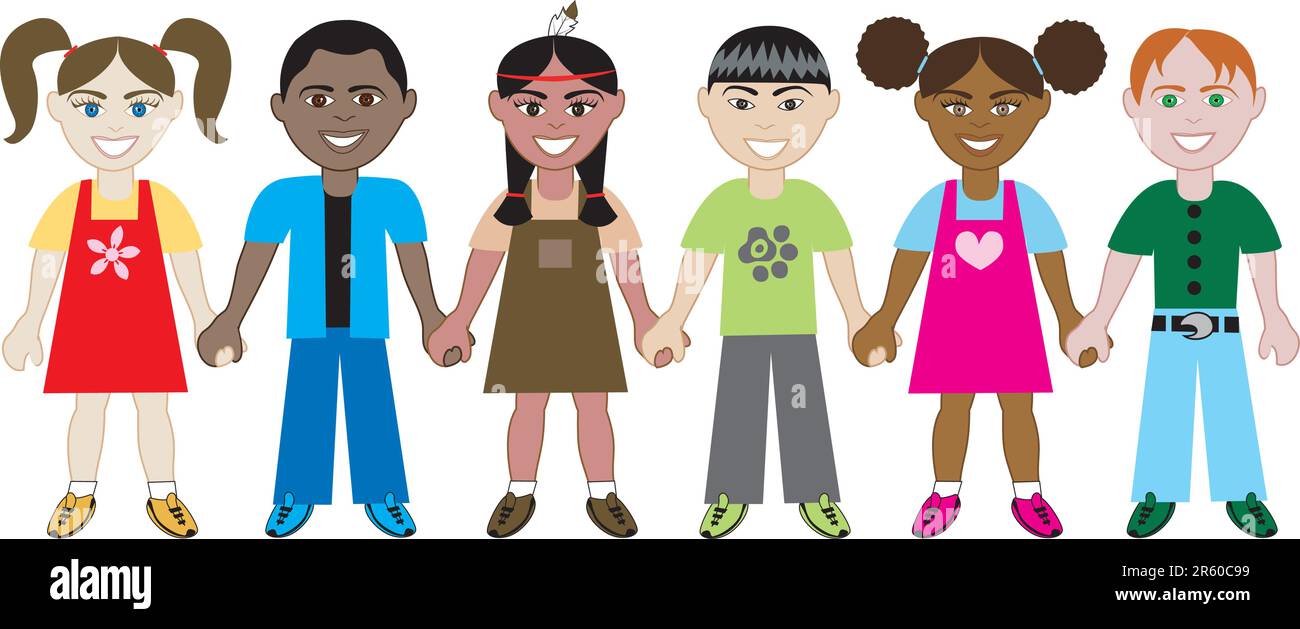 Vector of Six Kids from around the world holding hands in unity ...