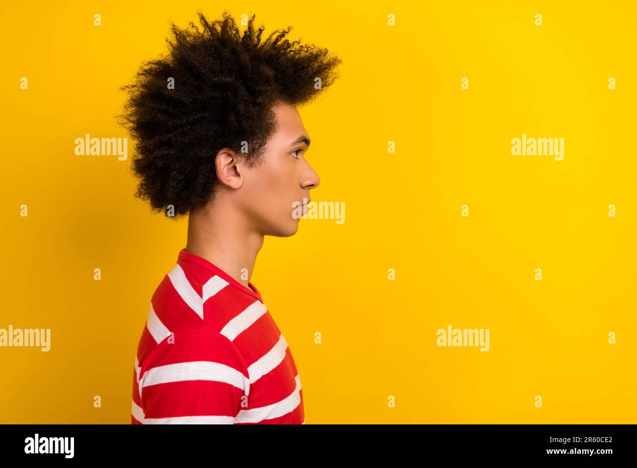 Profile photo of focused concentrated person look empty space ad ...