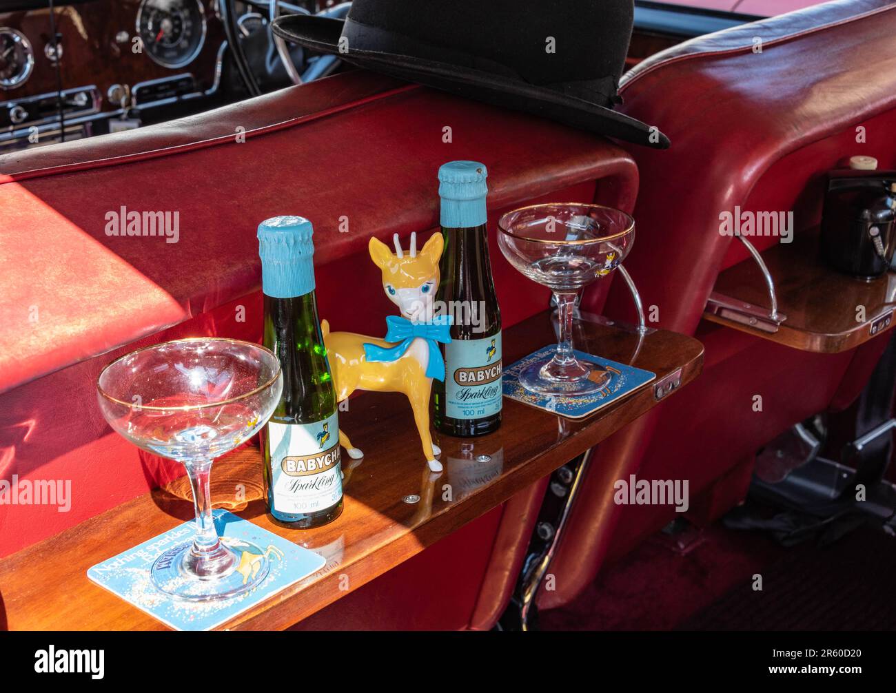 Drinks tray with baby cham bottle and glasses in Humber Super Snipe ...