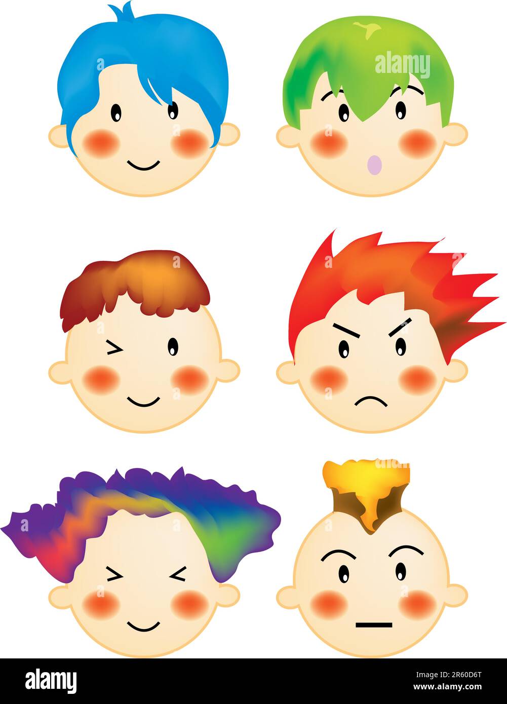 A series of boys hair style, expression, vector, illustration Stock ...