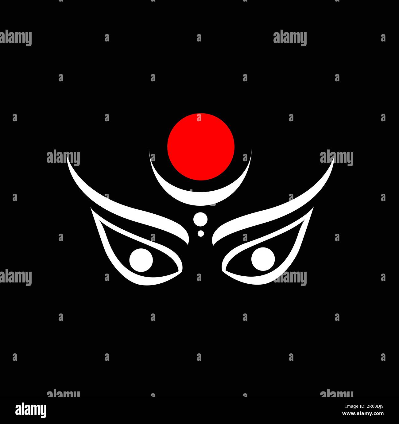 A close-up view of a human eye with a single red dot in the center, set against a black ...