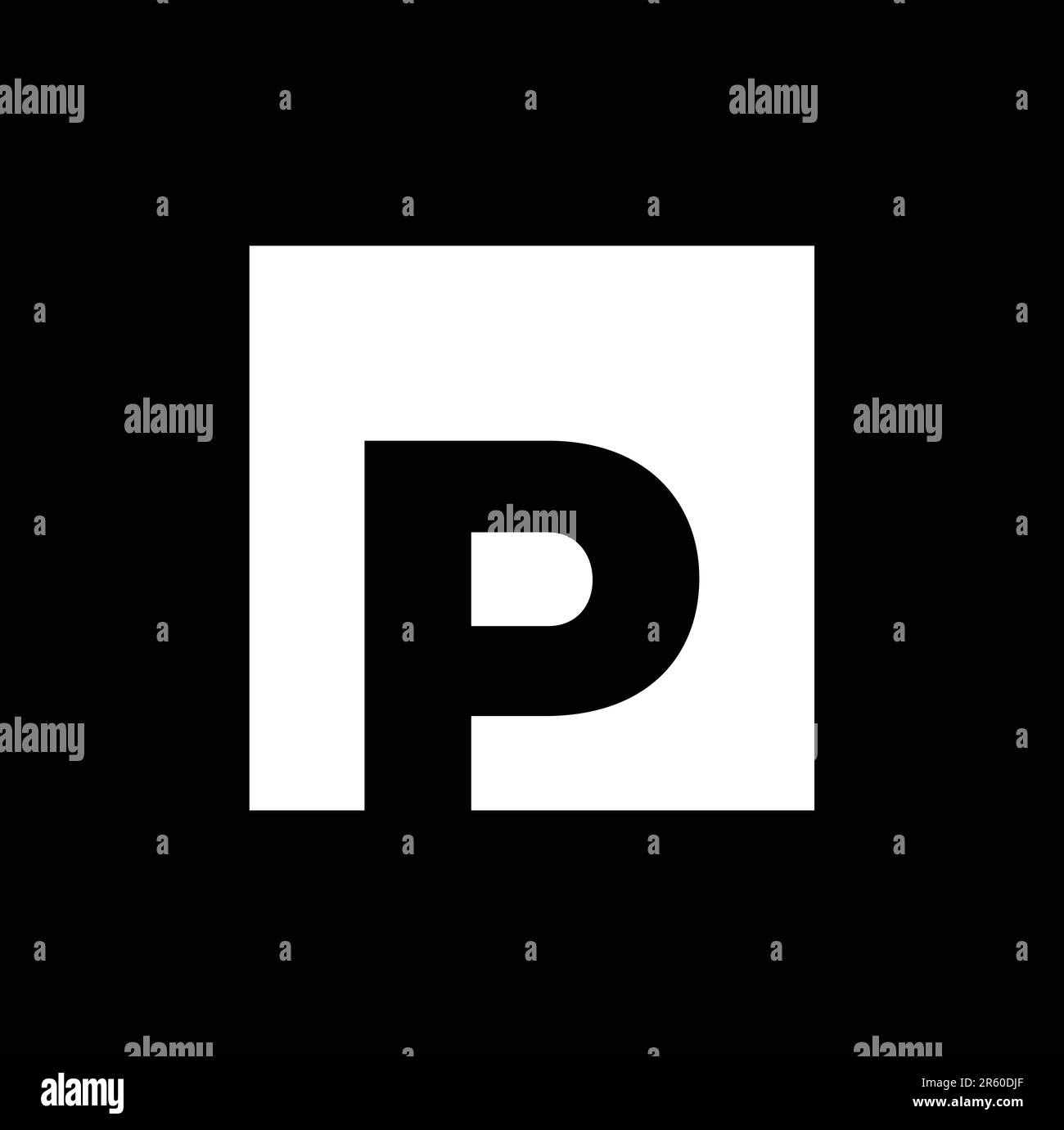 An isolated letter P on a solid black background, creating a bold ...