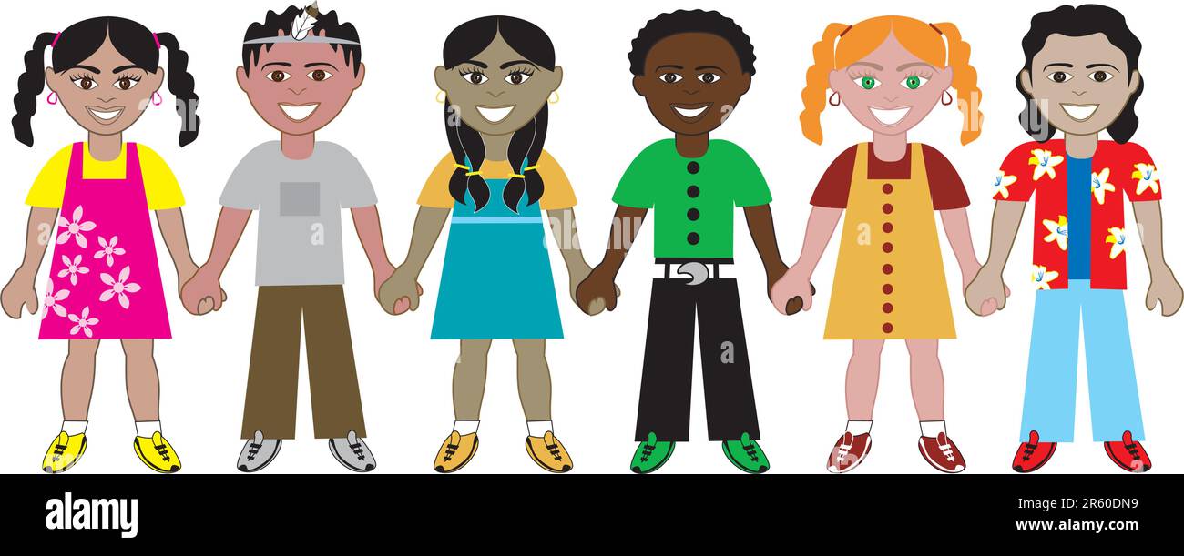 Vector of Six Kids from around the world holding hands in unity ...