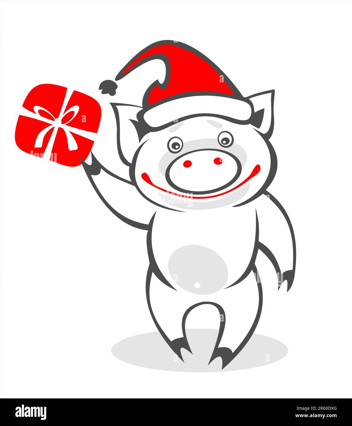 Stylized Christmas pig and gift box on a white background. Digital ...