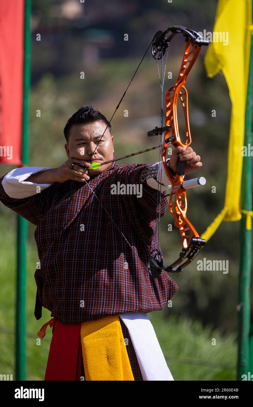 Archery competition in Thimphu, Bhutan. Archery is the national sport ...