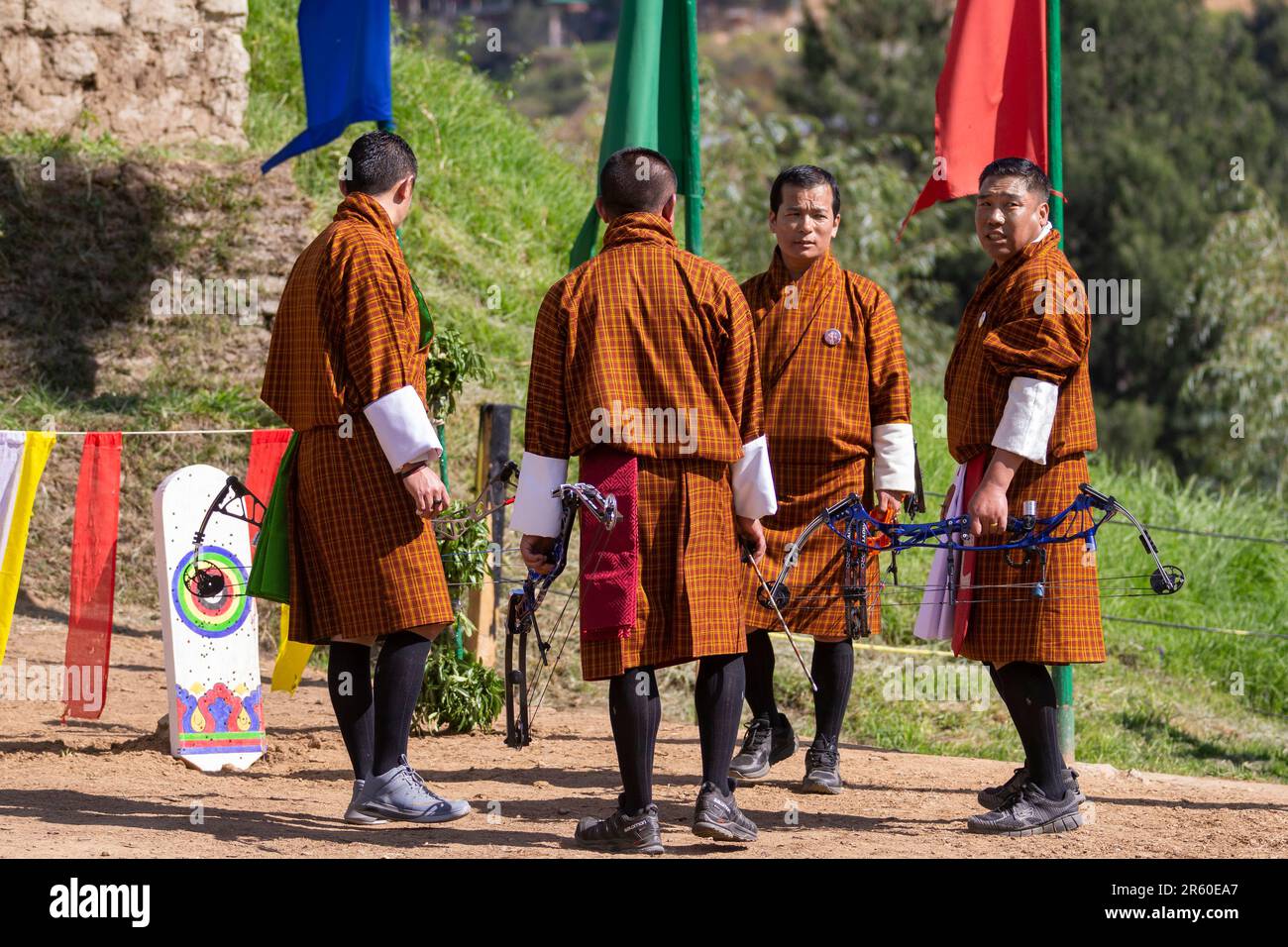 Archery competition in Thimphu, Bhutan. Archery is the national sport ...