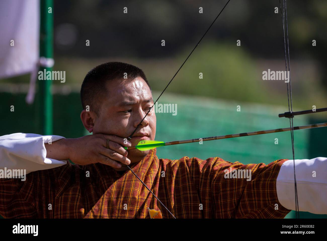 Archery competition in Thimphu, Bhutan. Archery is the national sport ...