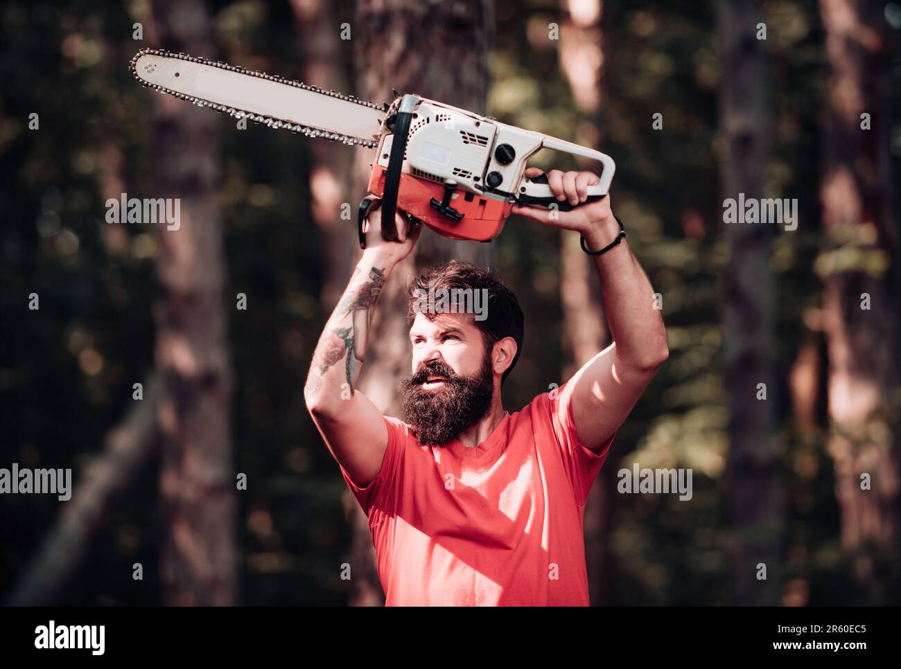 Stylish young man posing like lumberjack. Lumberjack on serious face ...