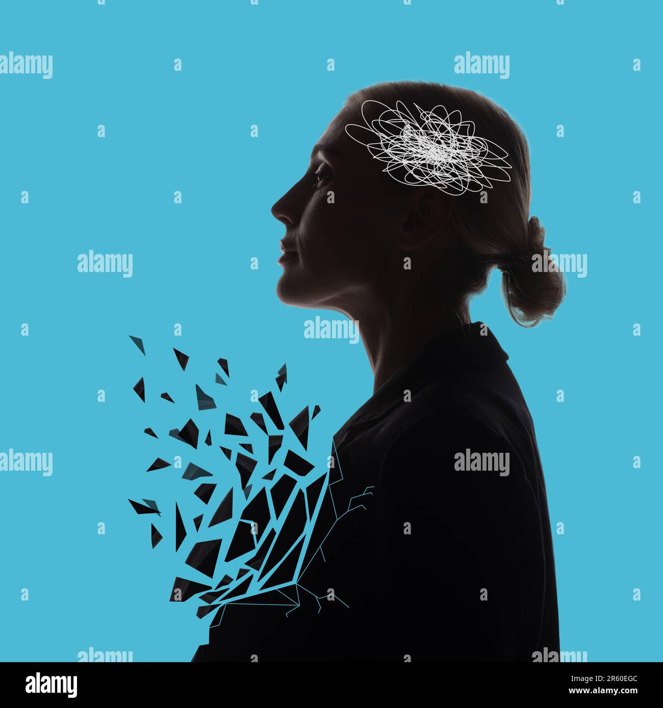 Young woman having inner worrying feelings, tangled thoughts ...