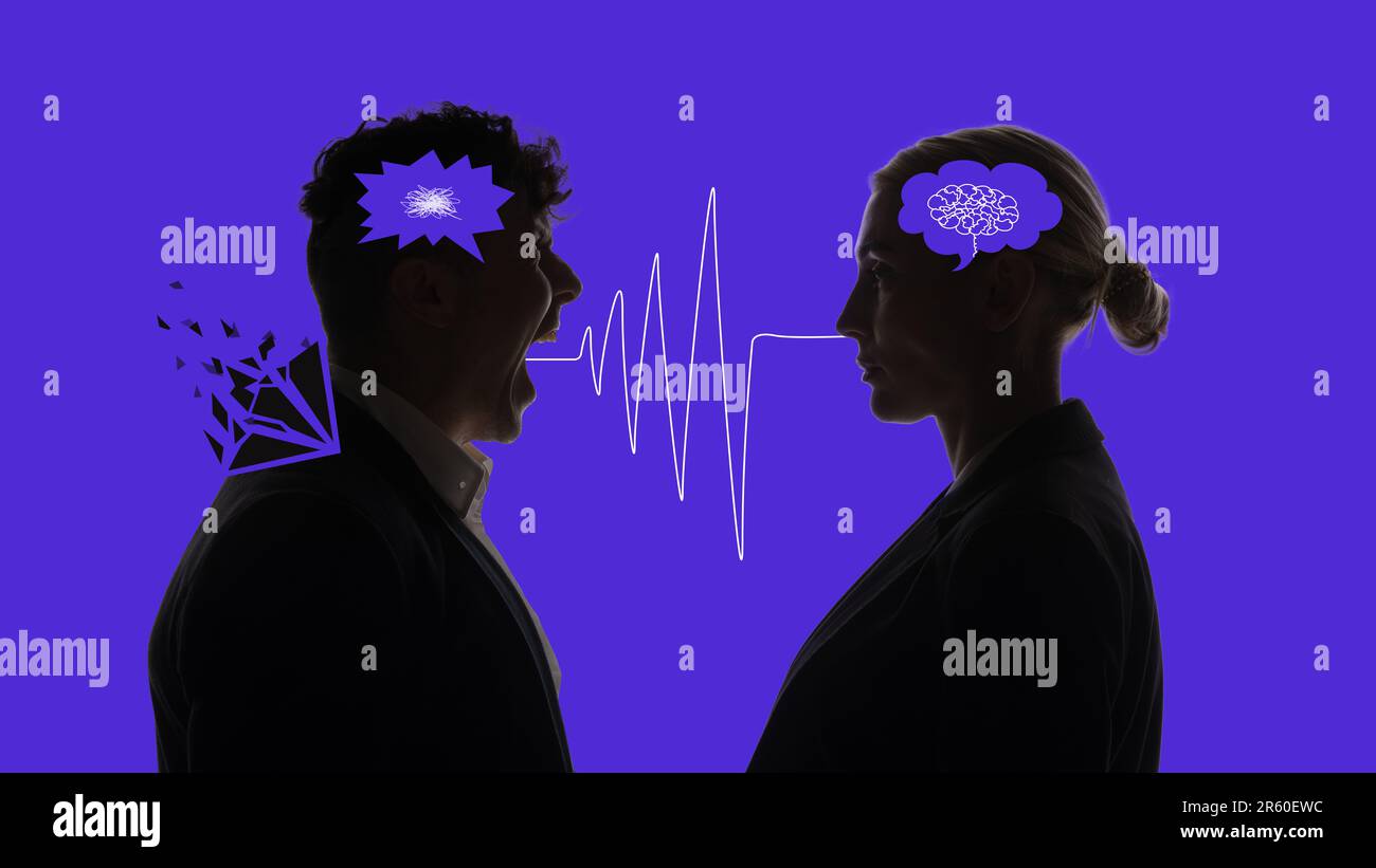 Manipulation and misunderstanding in personal relationship. Man and ...