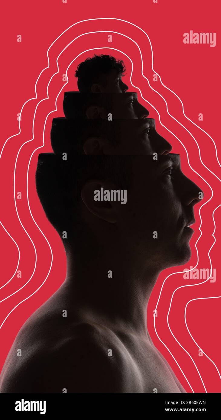 Inner self. Man suffering from diversity of personalities inside his ...