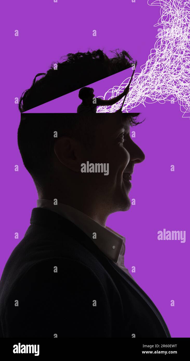 Tangled thoughts. Man having unclear understanding, suffering from ...