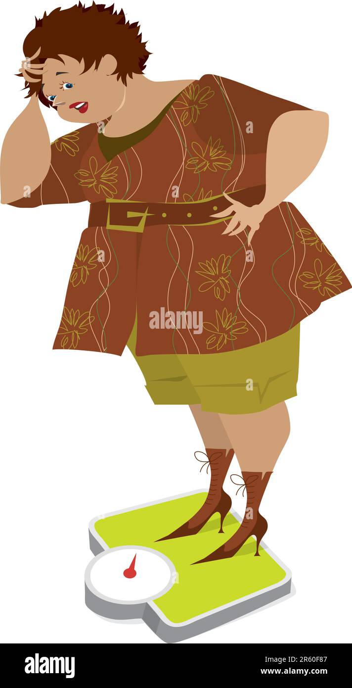 Illustration of a lady on the scales scared of her weight Stock Vector ...