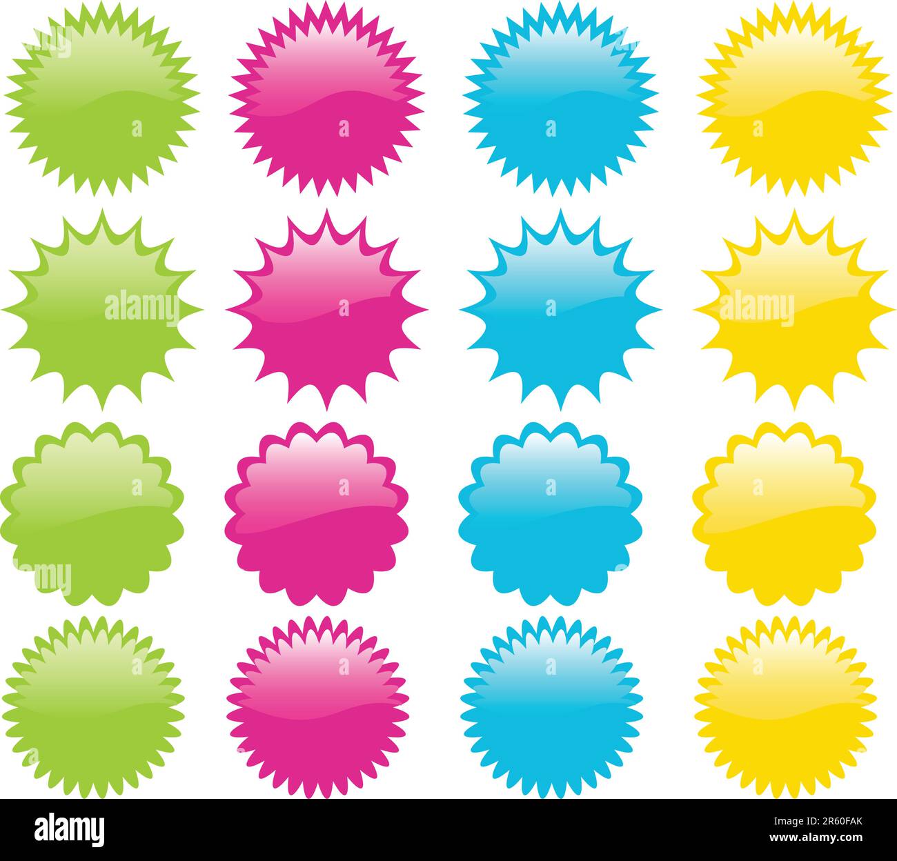 Brightly coloured startburst buttons Stock Vector Image & Art - Alamy