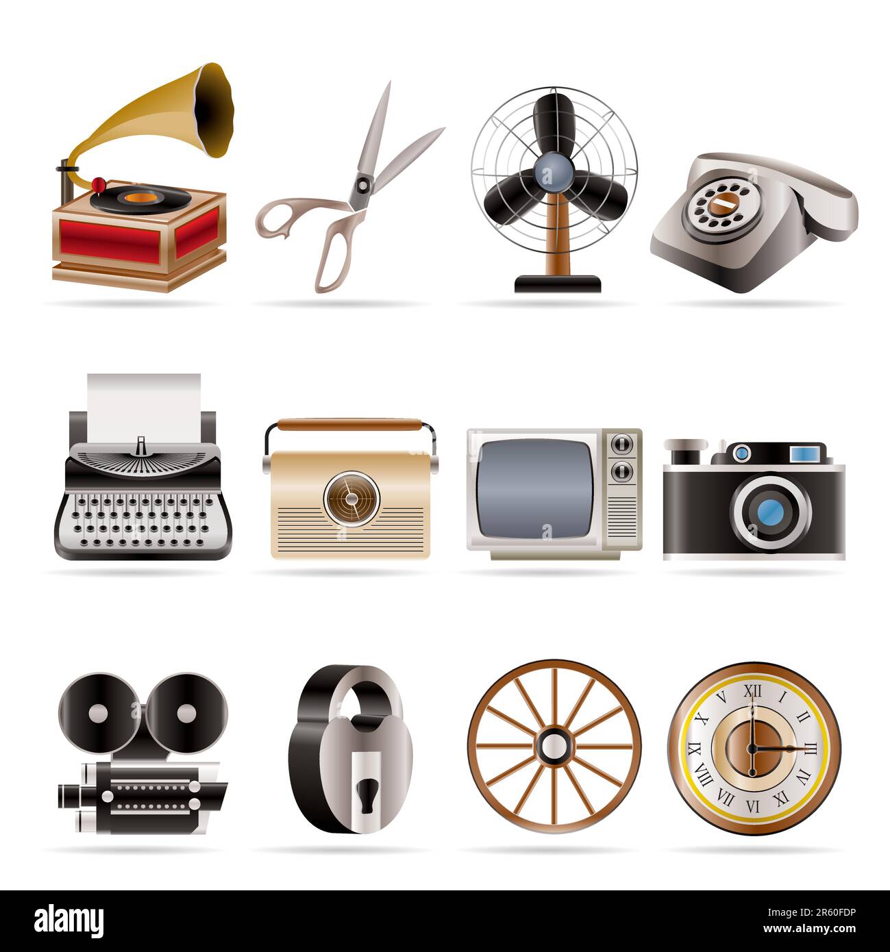 Retro business and office object icons - vector icon set Stock Vector ...