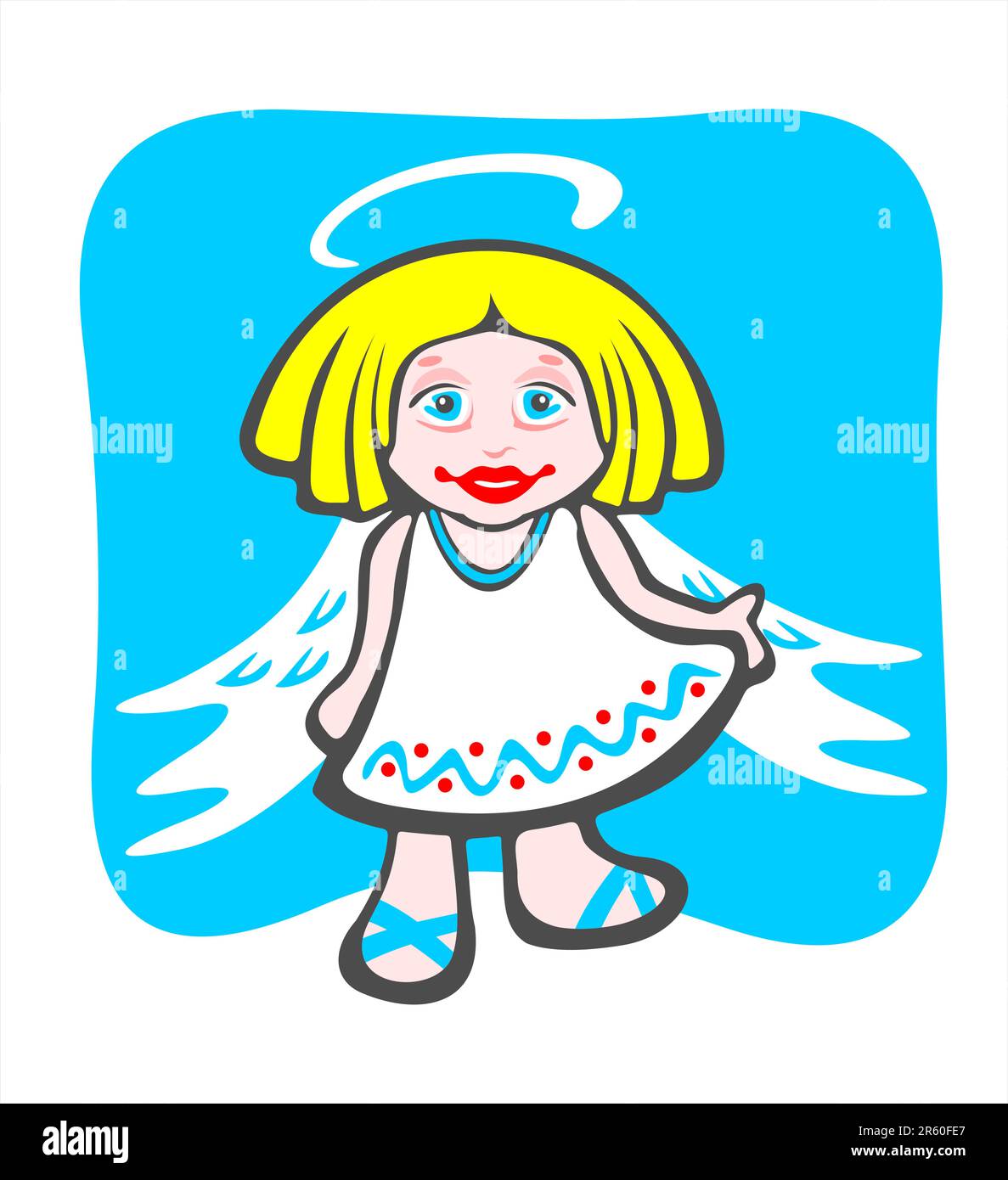 Cheerful stylized angel on a blue background. Celebratory illustration ...