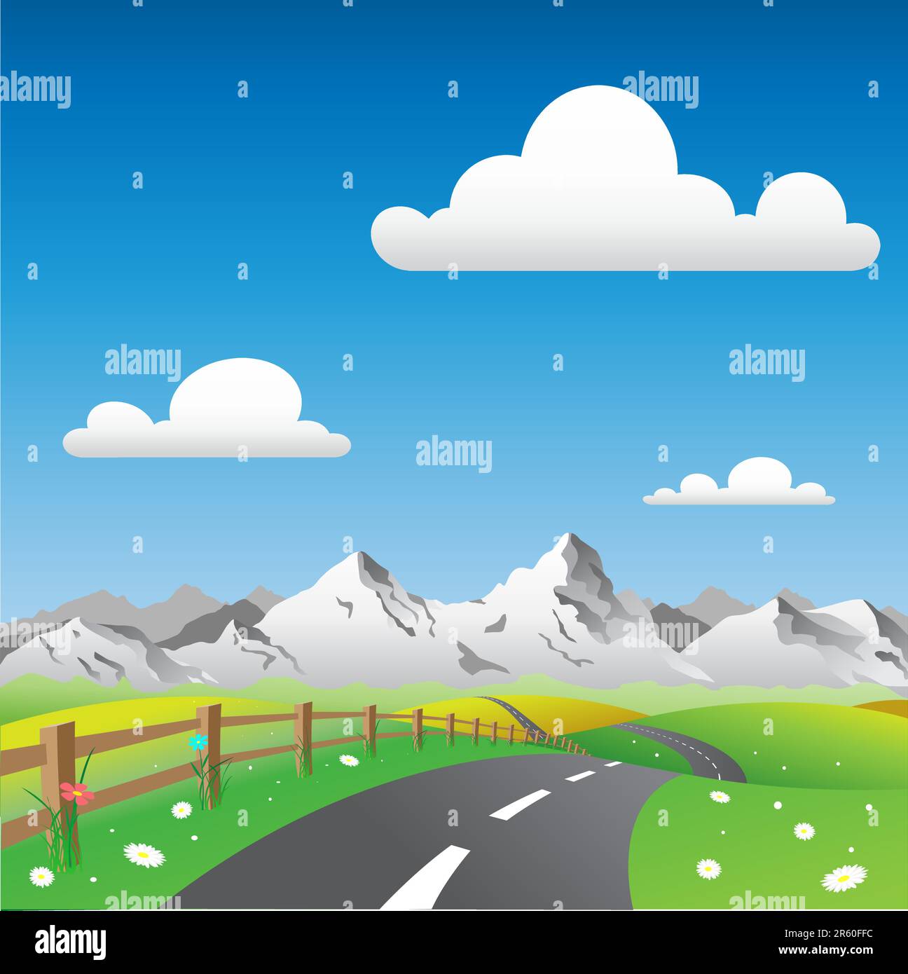 Country Landscape with Road and Mountains Stock Vector Image & Art - Alamy
