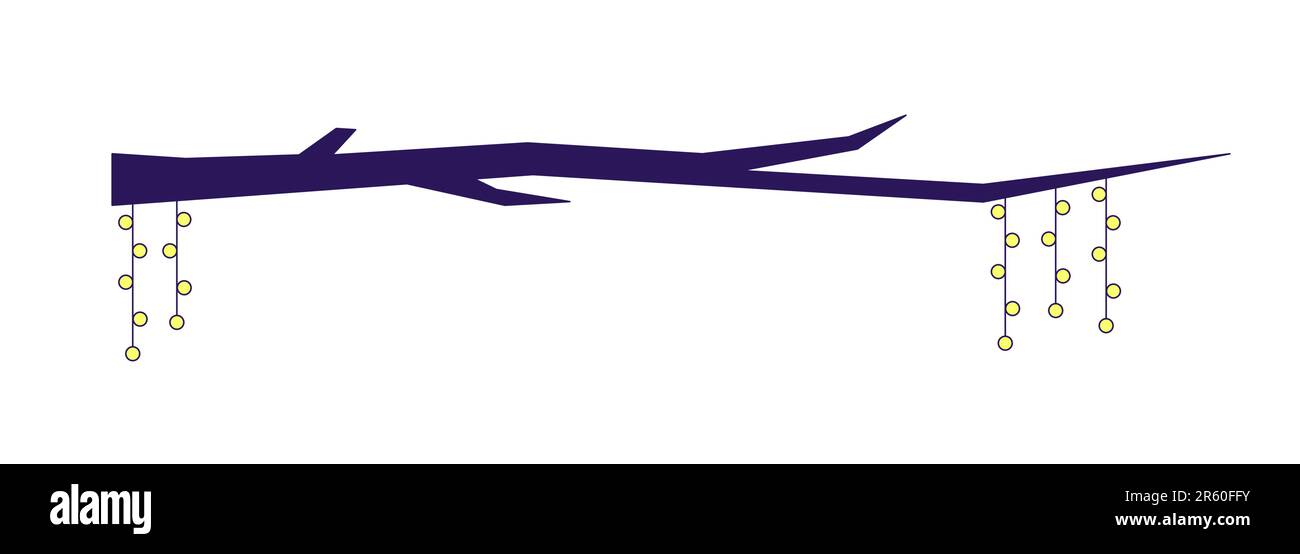 Decorative twig with garland lights flat vector cartoon icon Stock ...