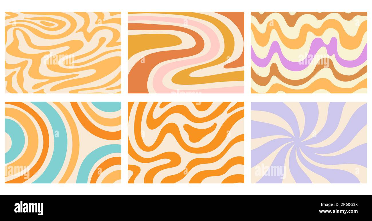 Retro Groovy Background, Trendy 70s Wavy Cover Set Stock Vector Image ...