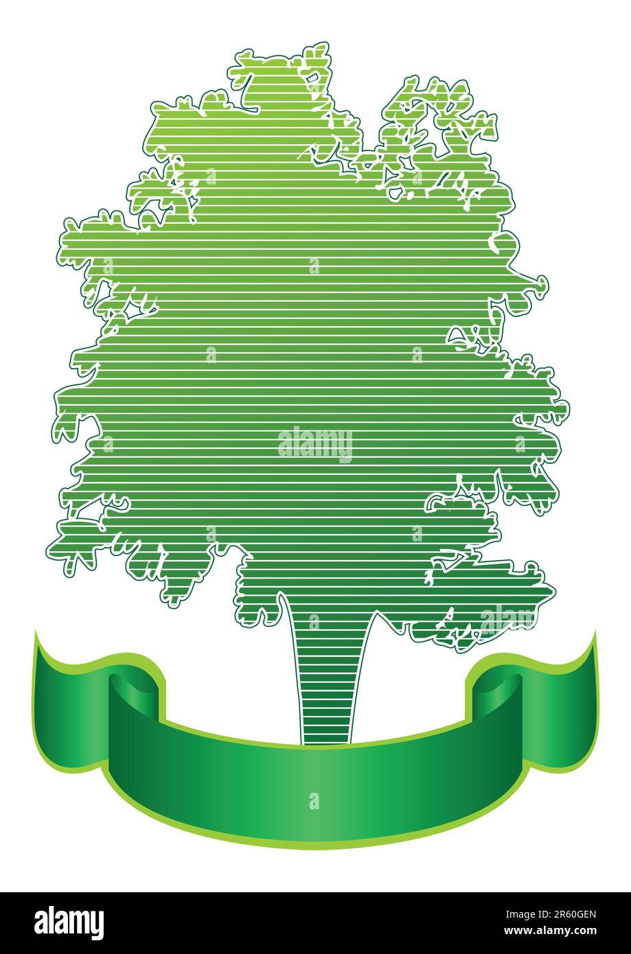 Green striped tree silhouette with ornamental ribbon over white Stock ...