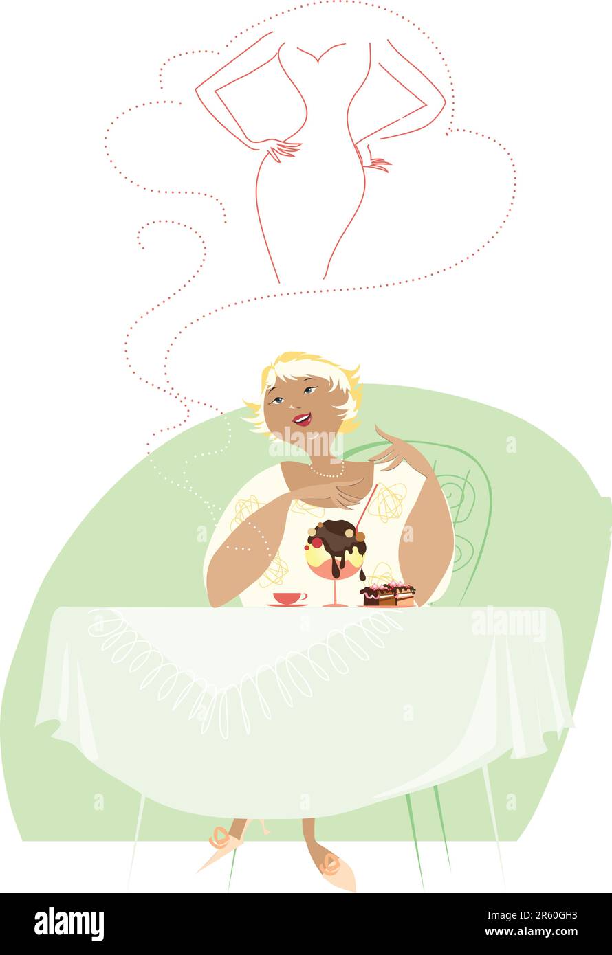 Illustration of a lady dreaming about smaller size of her body Stock Vector Image & Art - Alamy