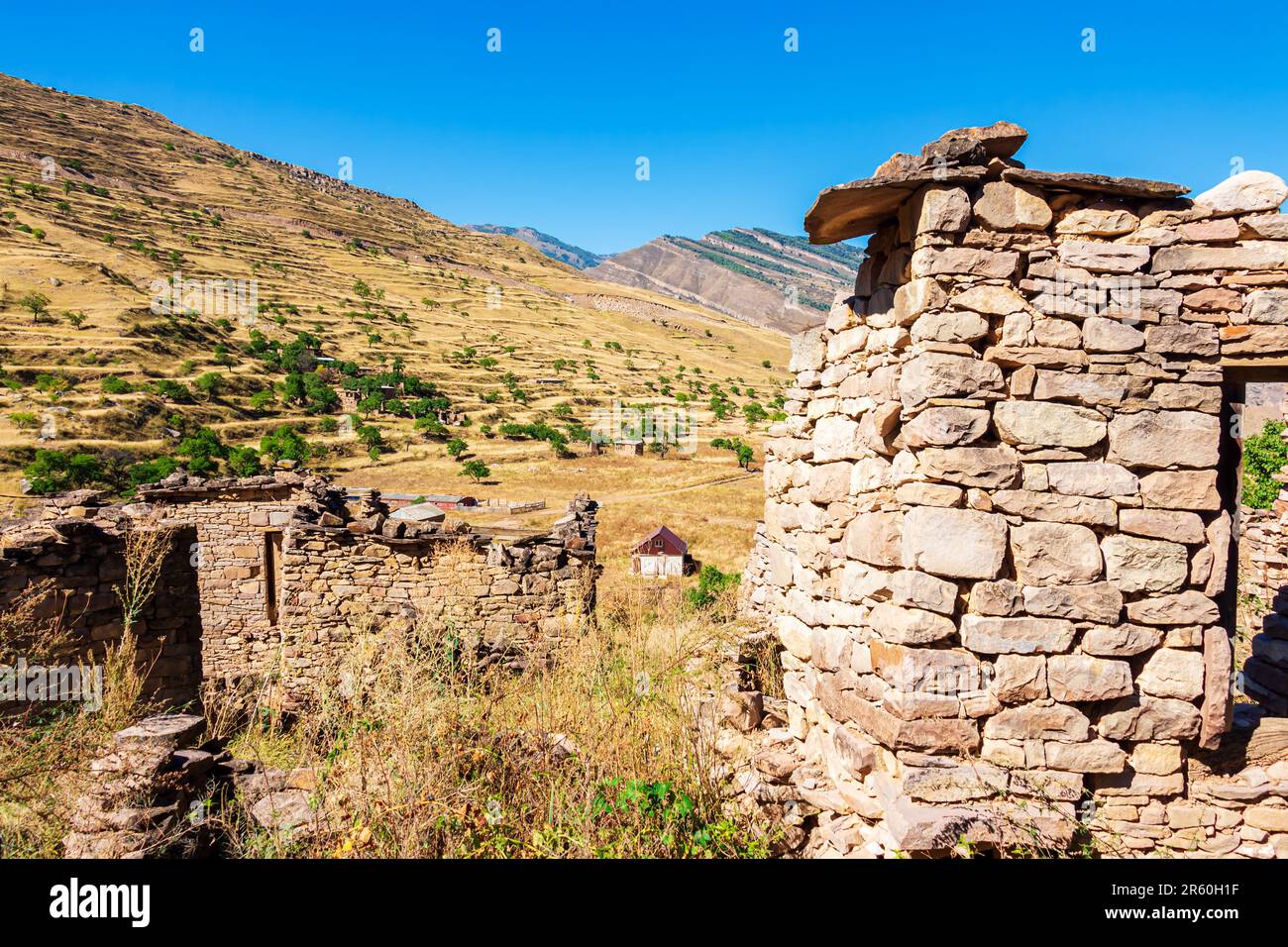 Aul ghost Kahib, Dagestan. Abandoned village in the Caucasus mountains ...
