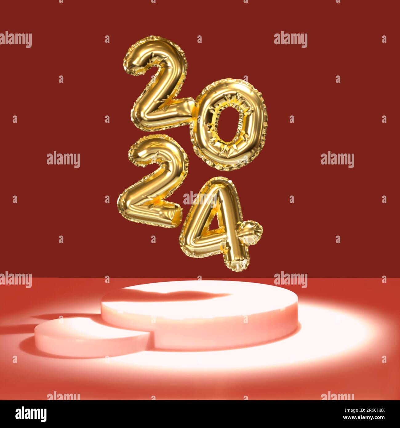2024 New Year. 3D illustration of numbers 2024 on the catwalk. red ...