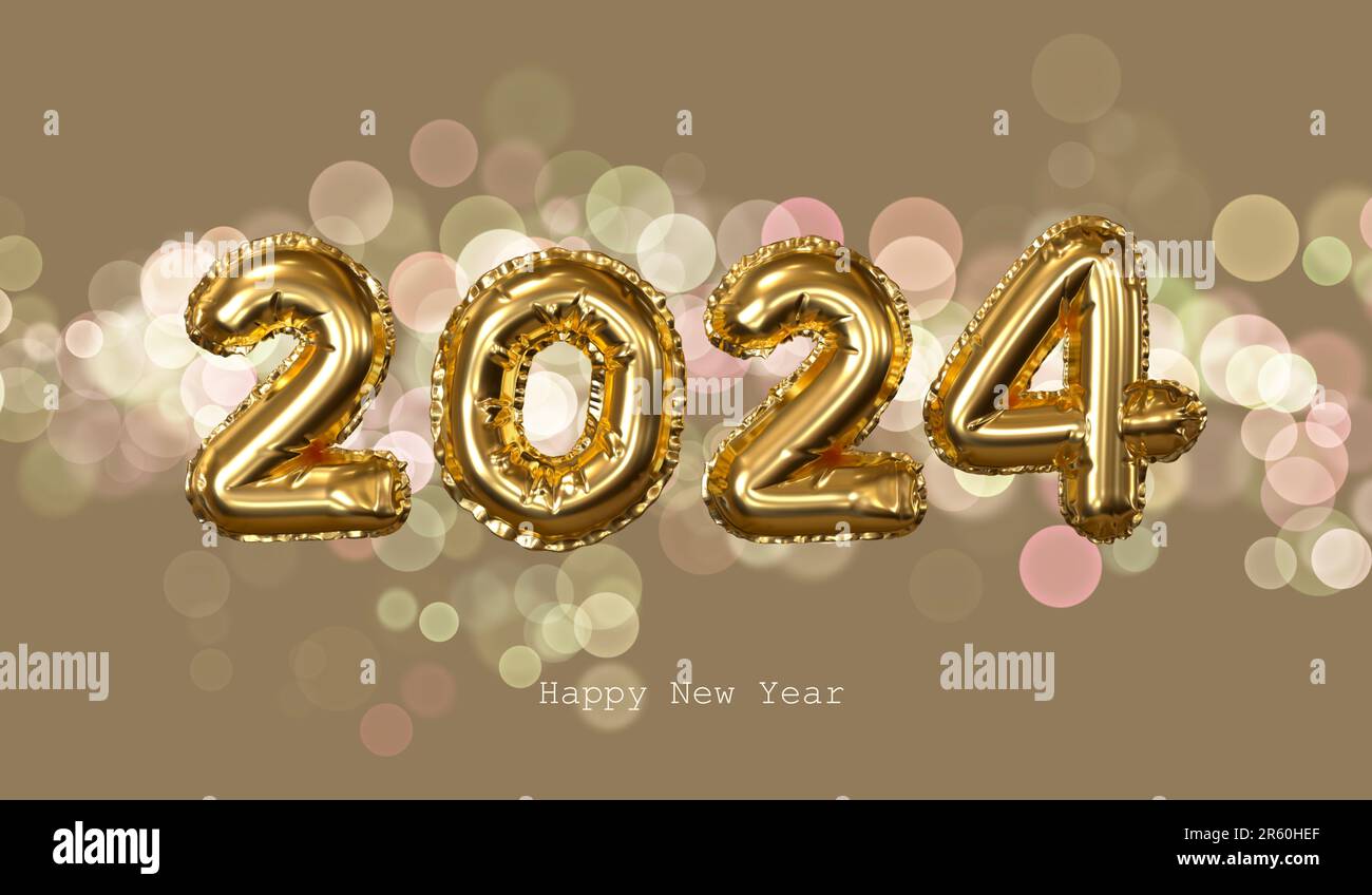 2024 New Year. 3D illustration of numbers 2024. beige background, gold ...