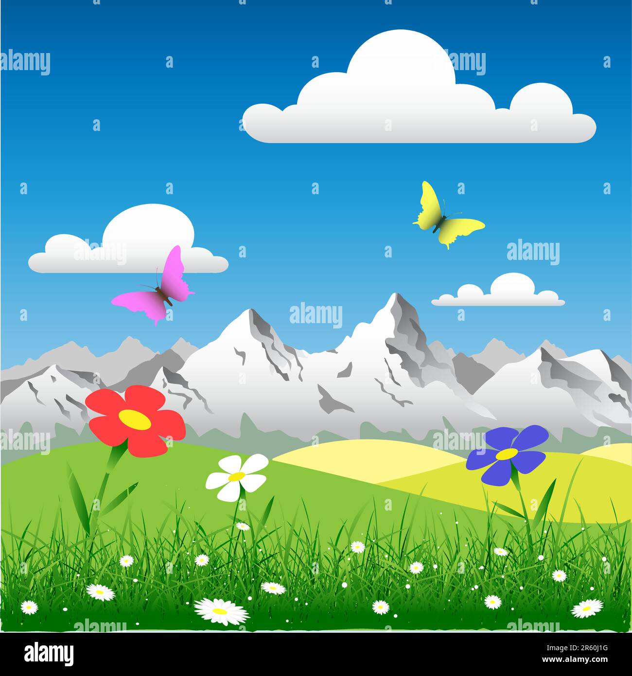 Country Landscape with Flowers and Mountains Stock Vector Image & Art ...