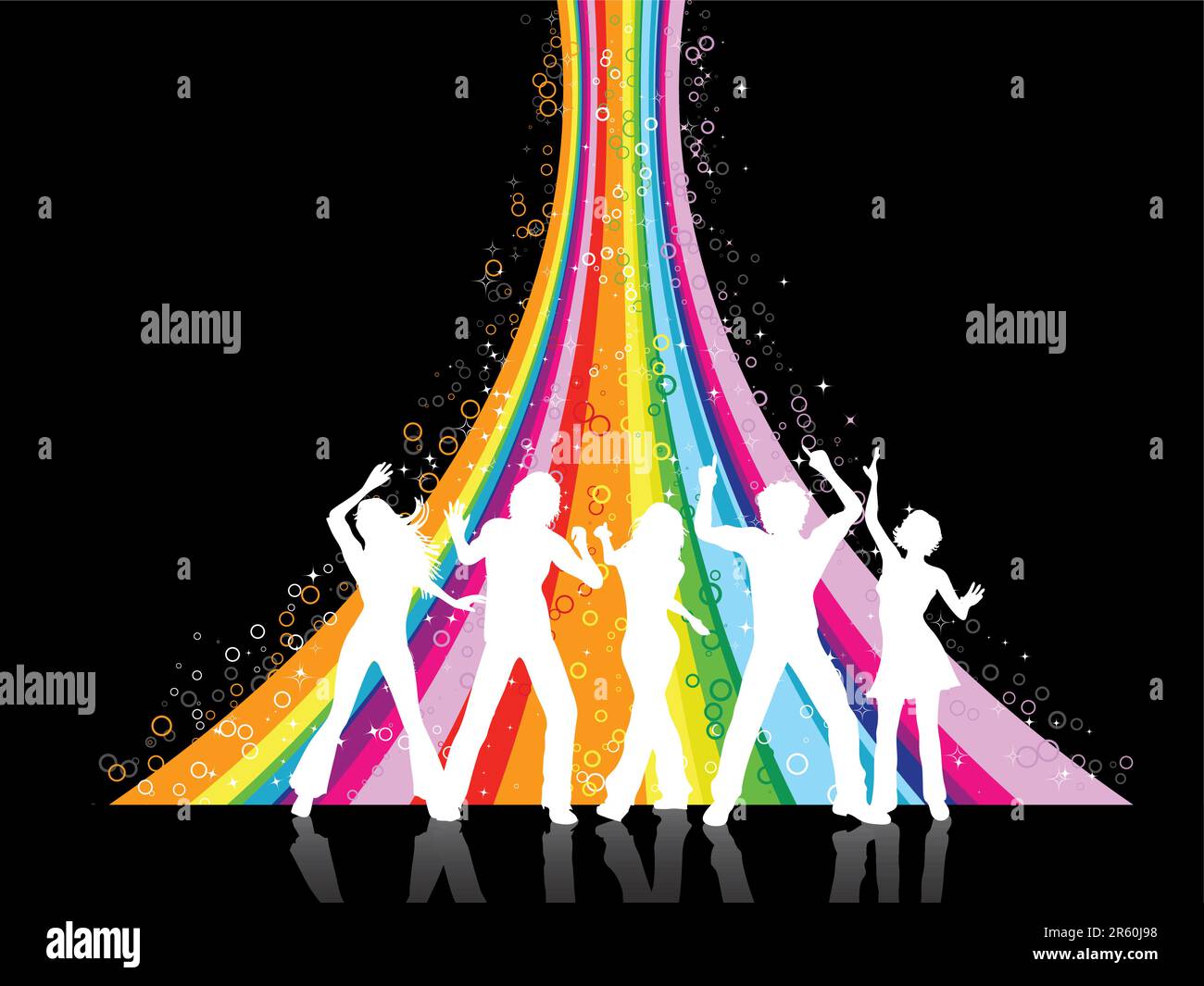 Silhouettes of people dancing on rainbow background Stock Vector Image ...
