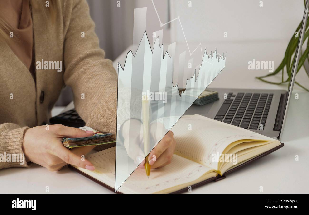 people using tablets And using tablet With a business graph showing up ...