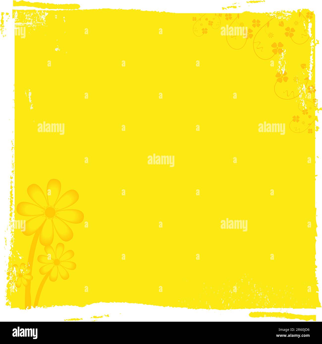 Distressed yellow background with daisies and floral corners Stock ...