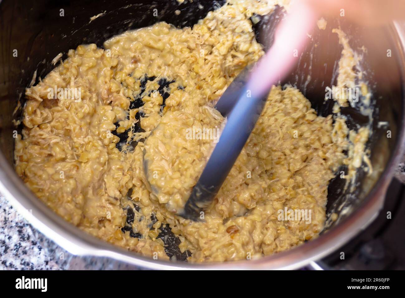 Famous Ottoman meal Keskek made with grain and chicken at home in the ...