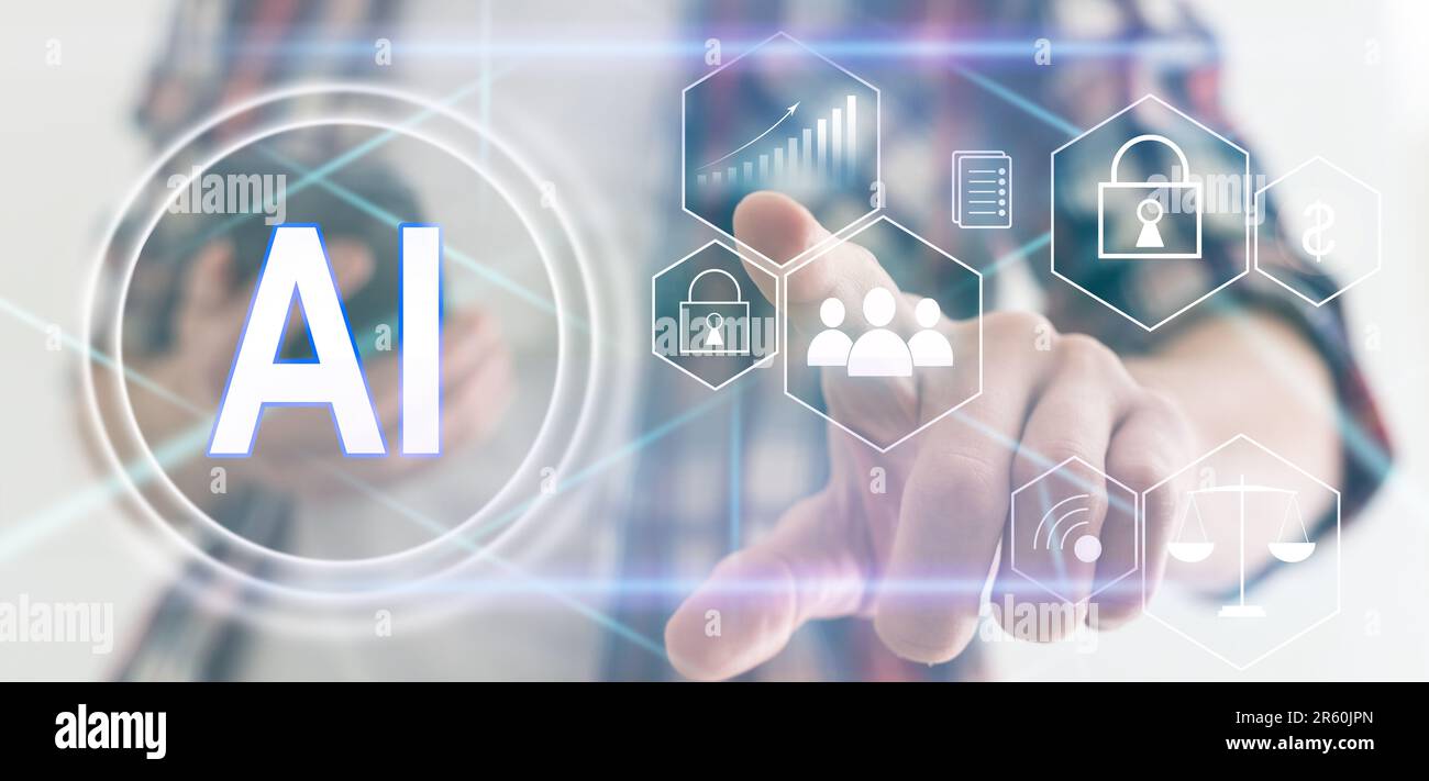 Ai technology. Businessman using labtop touching and connecting chat ai ...