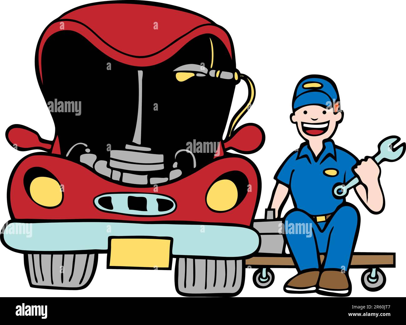 Mechanic lifting hood of car Stock Vector Images - Alamy