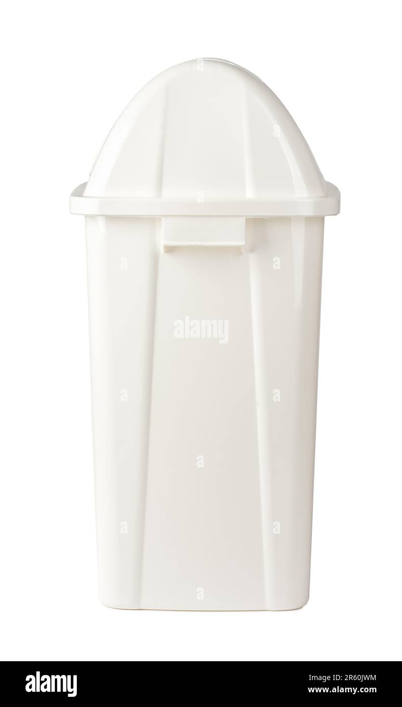 White plastic waste bin isolated on white Stock Photo - Alamy