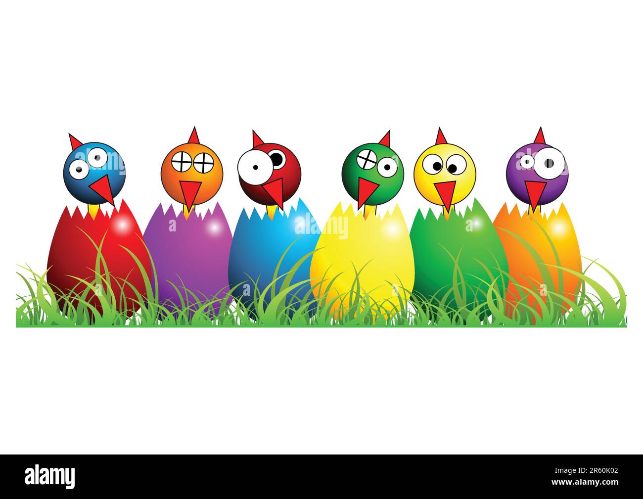 Easter chicks with different faces colors and positions over white ...