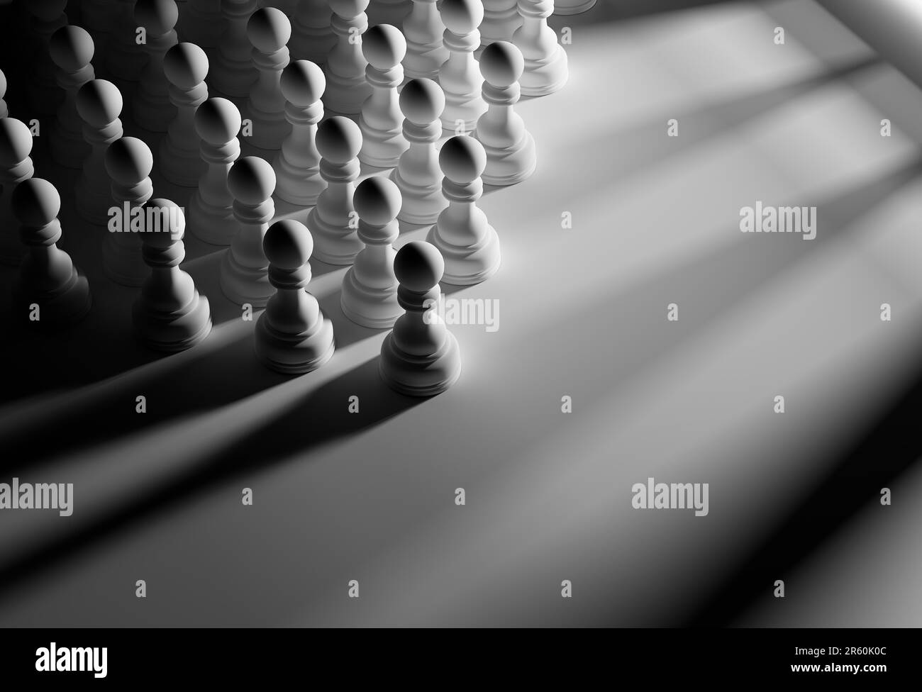 White chess pawns on white background. Unity concept. 3d rendering ...