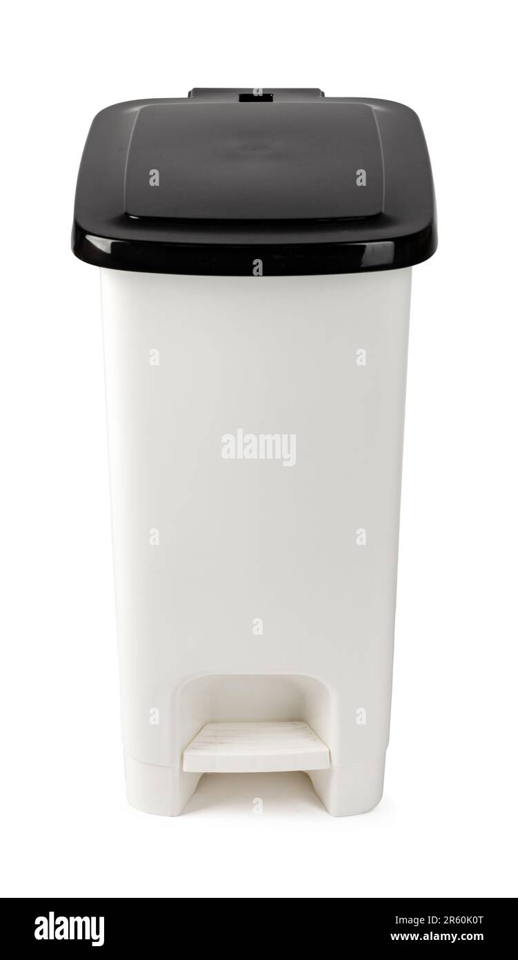 White plastic waste bin isolated on white Stock Photo - Alamy