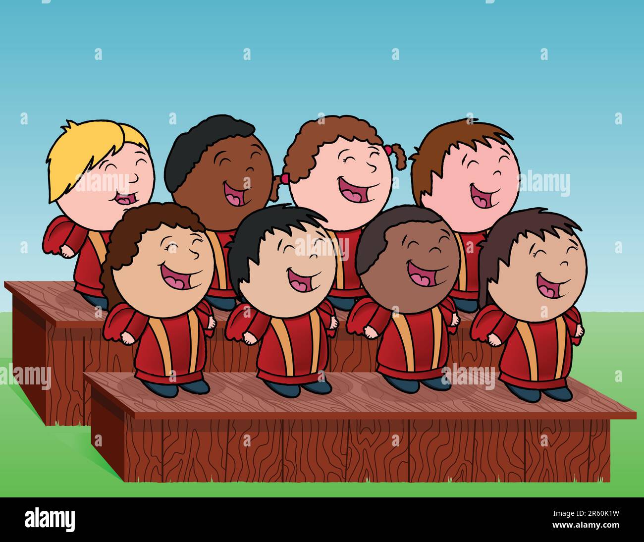 This is a vector illustration of a kid's choir performing outdoors ...