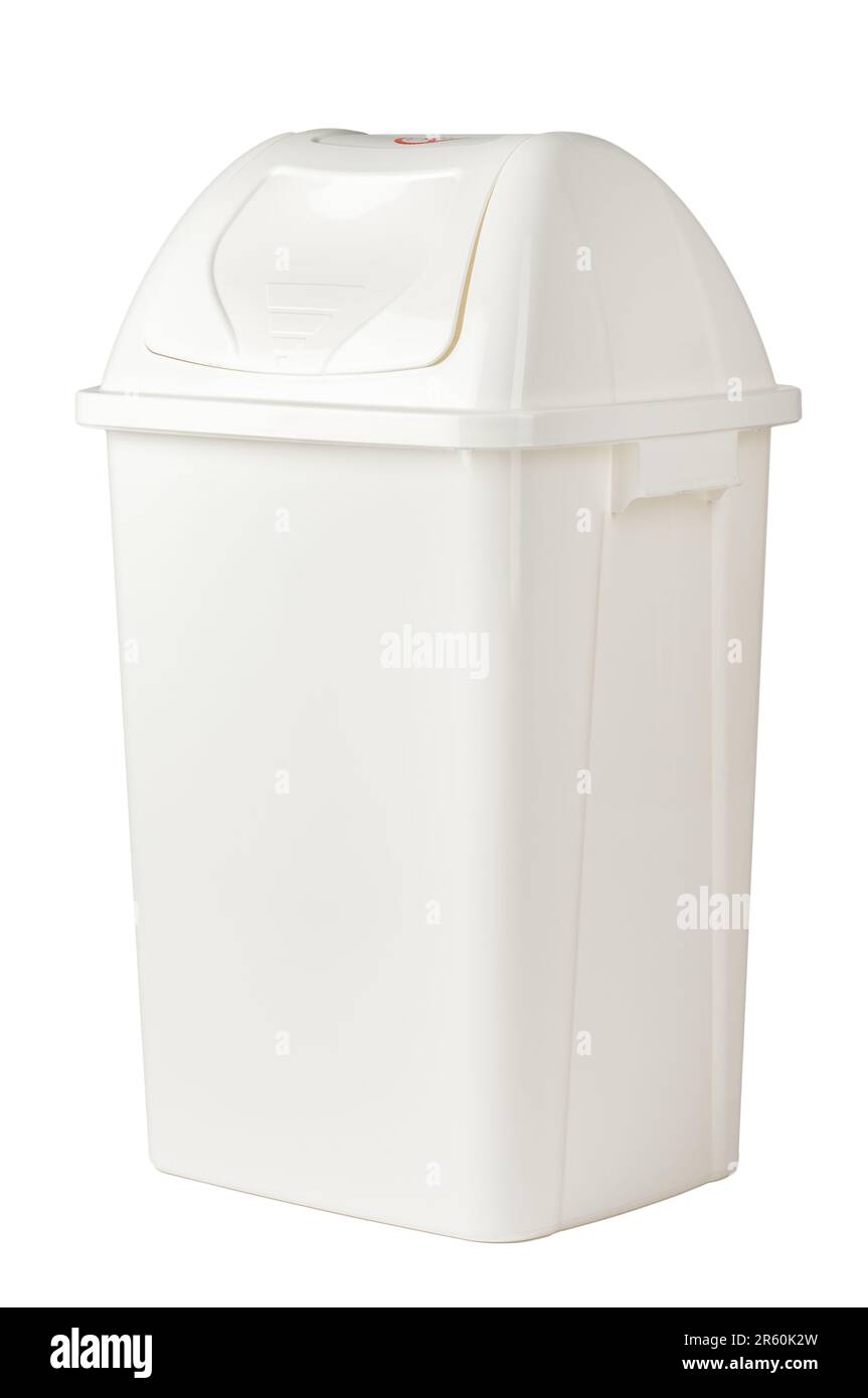 White plastic waste bin isolated on white Stock Photo - Alamy