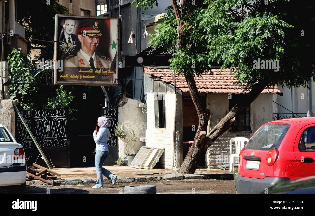 Damascus, Syria. 05th June, 2023. A muslim girl walks in a street of Damascus, Syria, June 5 ...