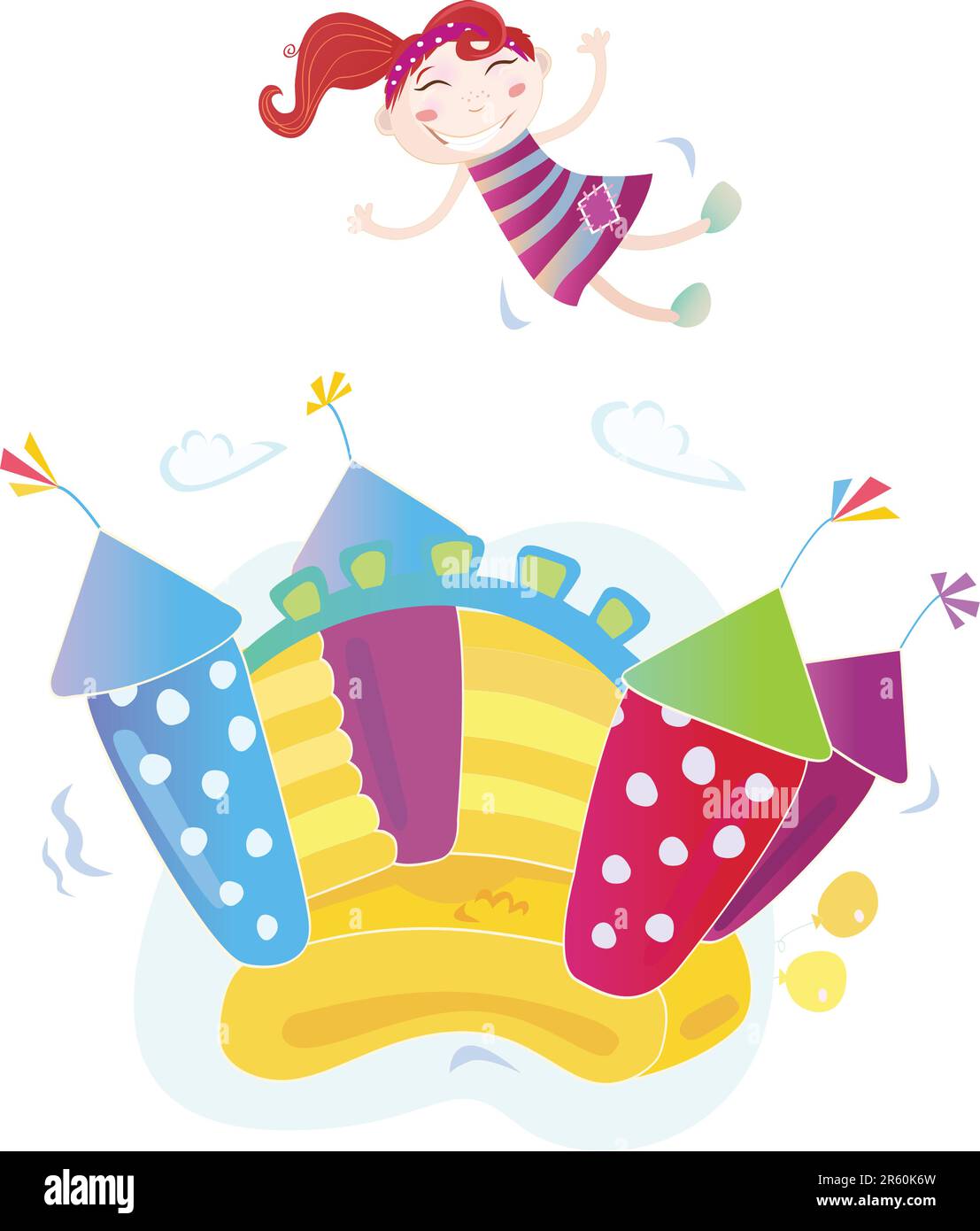 Vector Illustration of a bouncy castle with girl jumping on it. Easy to ...